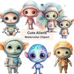 Cute Alien Clipart, Watercolor Space Clipart, Nursery, Outer Space ...