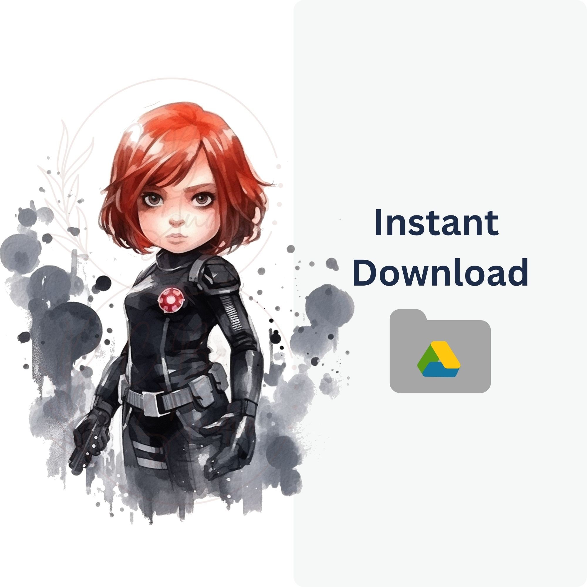 Black Widow Watercolor Clipart, Cute Kid Black Widow, Super Heroes PNG ...