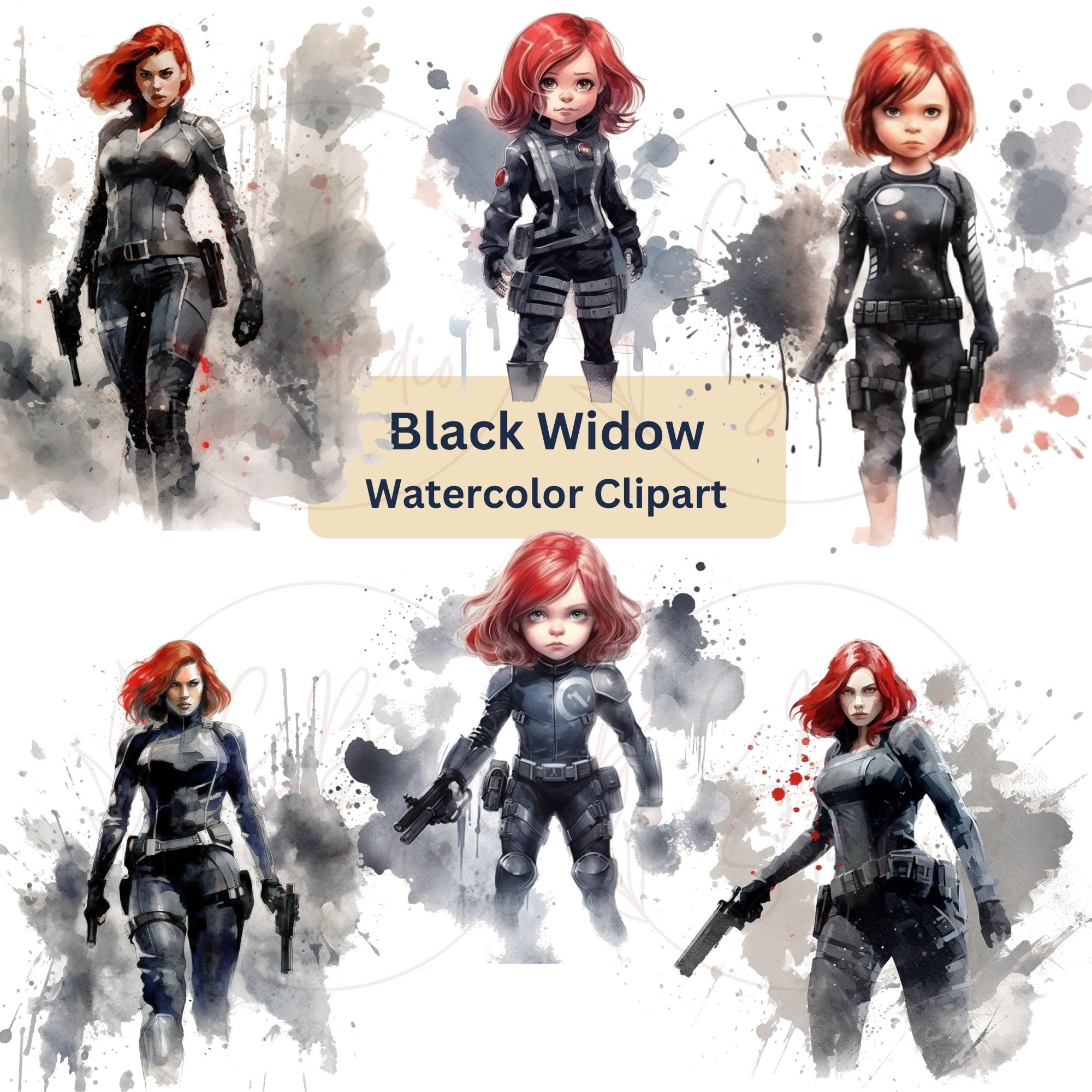 Black Widow Clipart, Super Hero PNG, Watercolor Film Art, Stickers ...