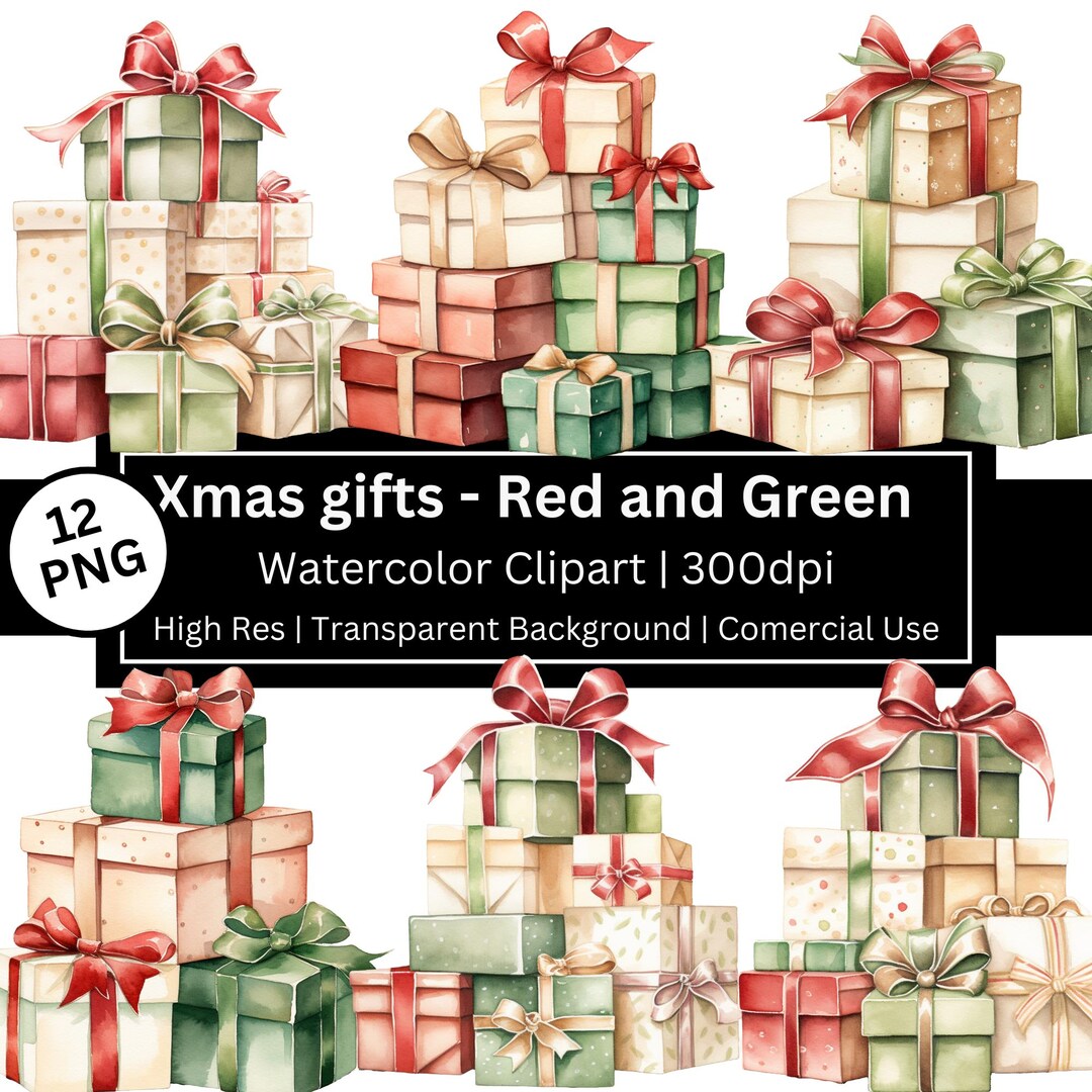 Christmas Gift Boxes Clipart, Watercolor Present, Xmas Clip Art ...