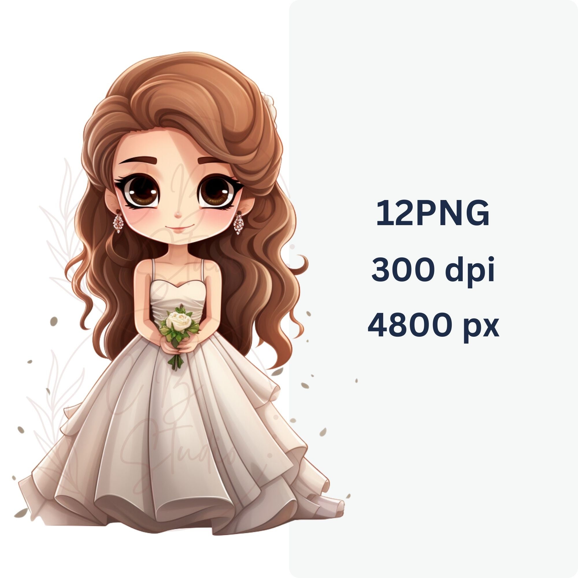 Cute Brunette Bride Clipart, Kawaii Bride, Cute Wedding Graphics ...