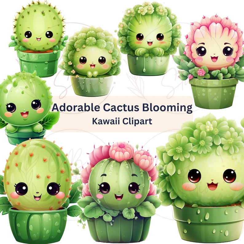 Cute Cactus Clipart, Kawaii Cactus, Adorable Plants Clipart, Chibi ...