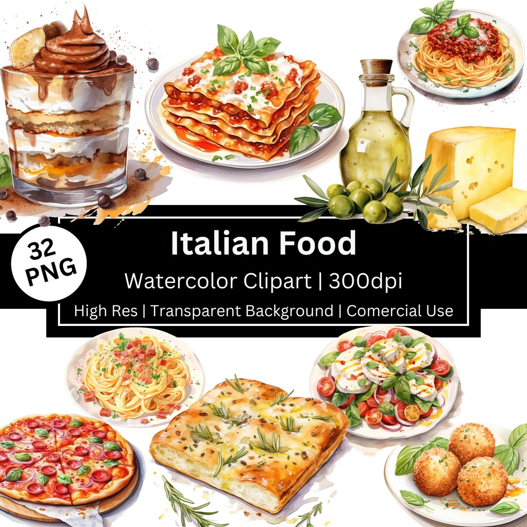 Italian Food Clipart, Italian Watercolor Illustration, Travel ...