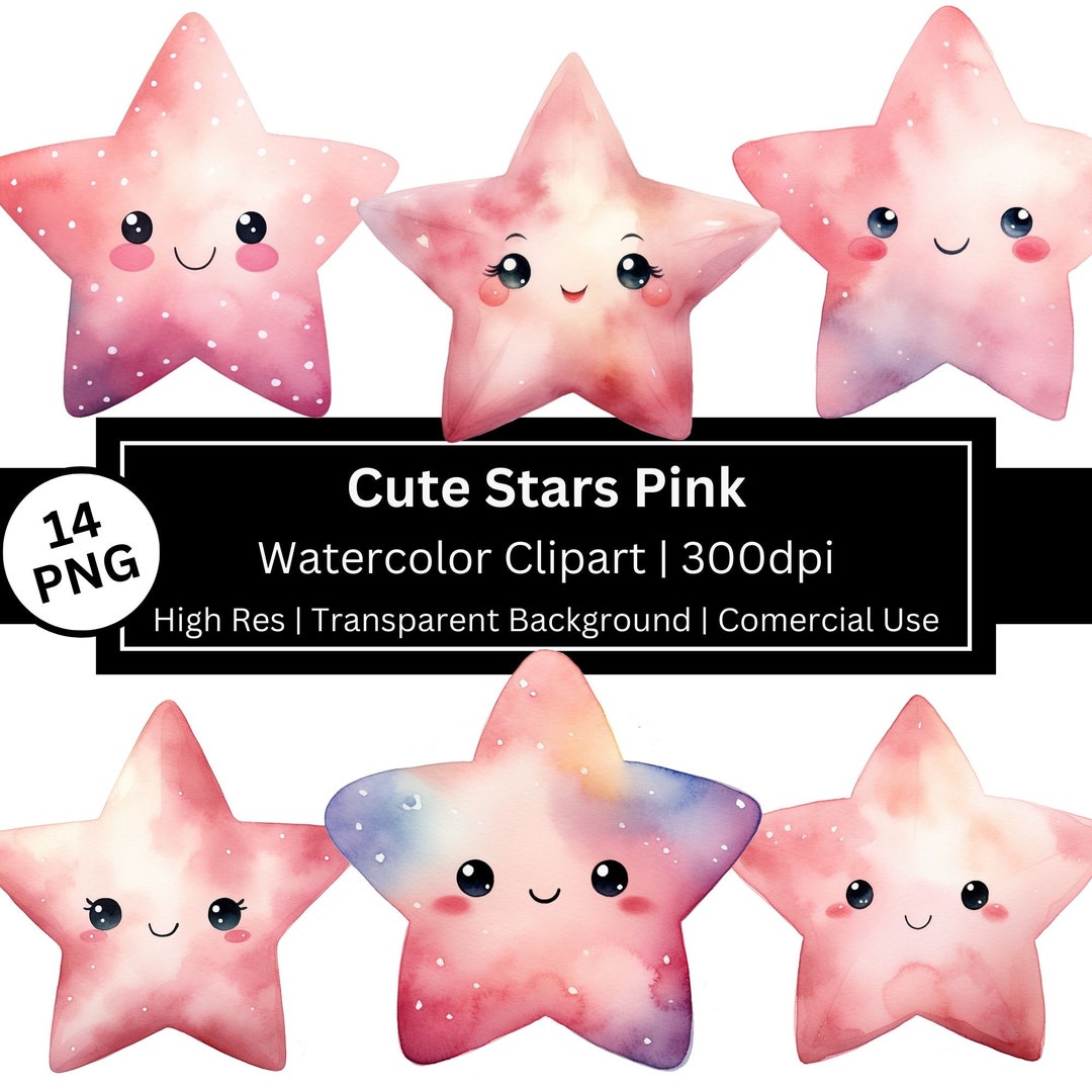 Watercolor Cute Star Clipart, Smilling Stars Illustration, Twinkle ...