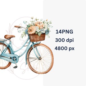 Floral Bicycle Clipart, Watercolor Bikes With Flowers, Spring Stickers ...