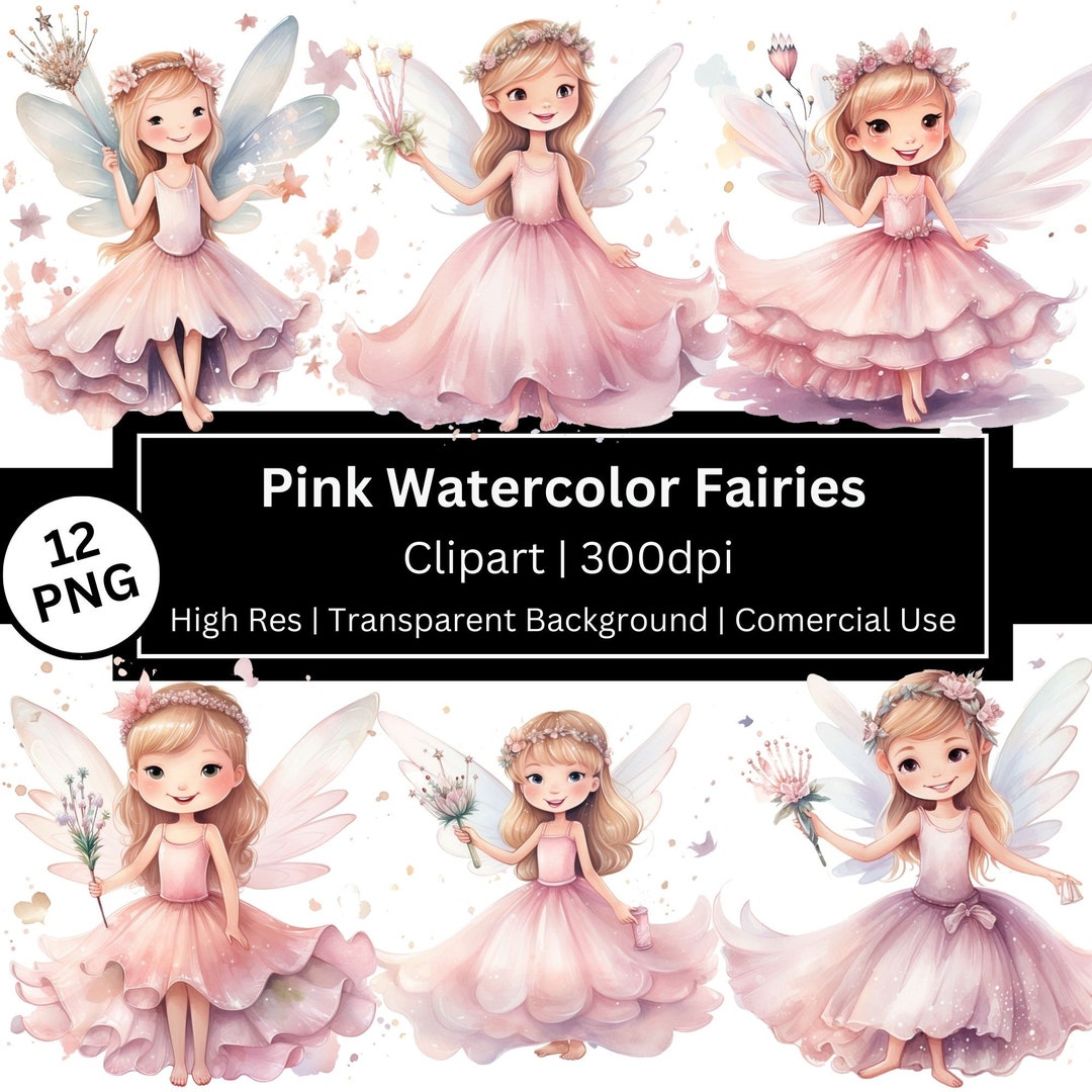 Pink Fairy Clipart, Watercolor Clip Art, Fairy Tale, Enchanted Forest ...
