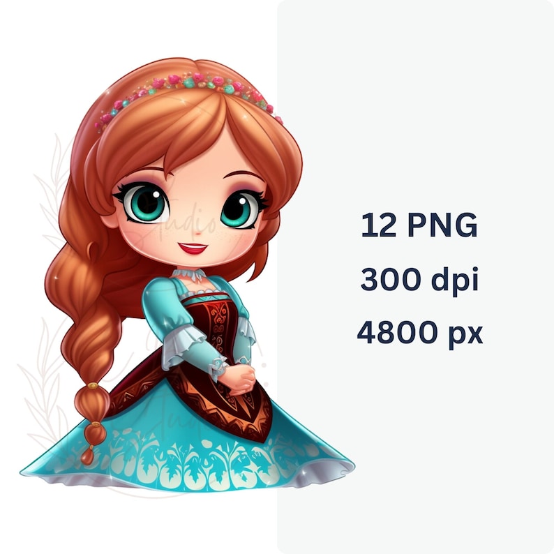 Princess Anna Cute Clipart, Set of 12 Cartoon Graphics, Baby Princess ...