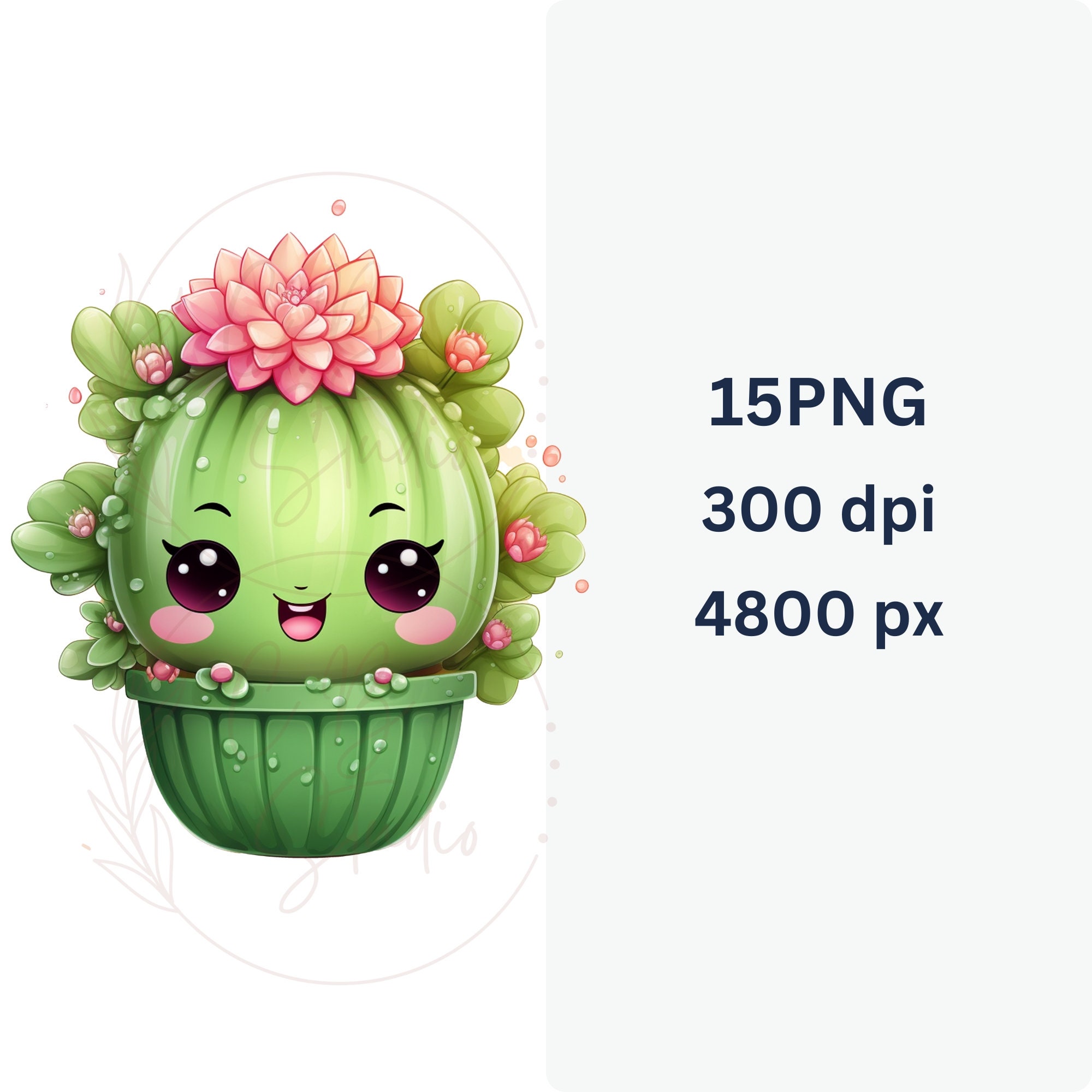 Cute Cactus Clipart, Kawaii Cactus, Adorable Plants Clipart, Chibi ...