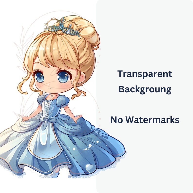 Cinderella Cute Clipart, Set of 12 Fantasy PNG, Blue Princess Fairytale ...