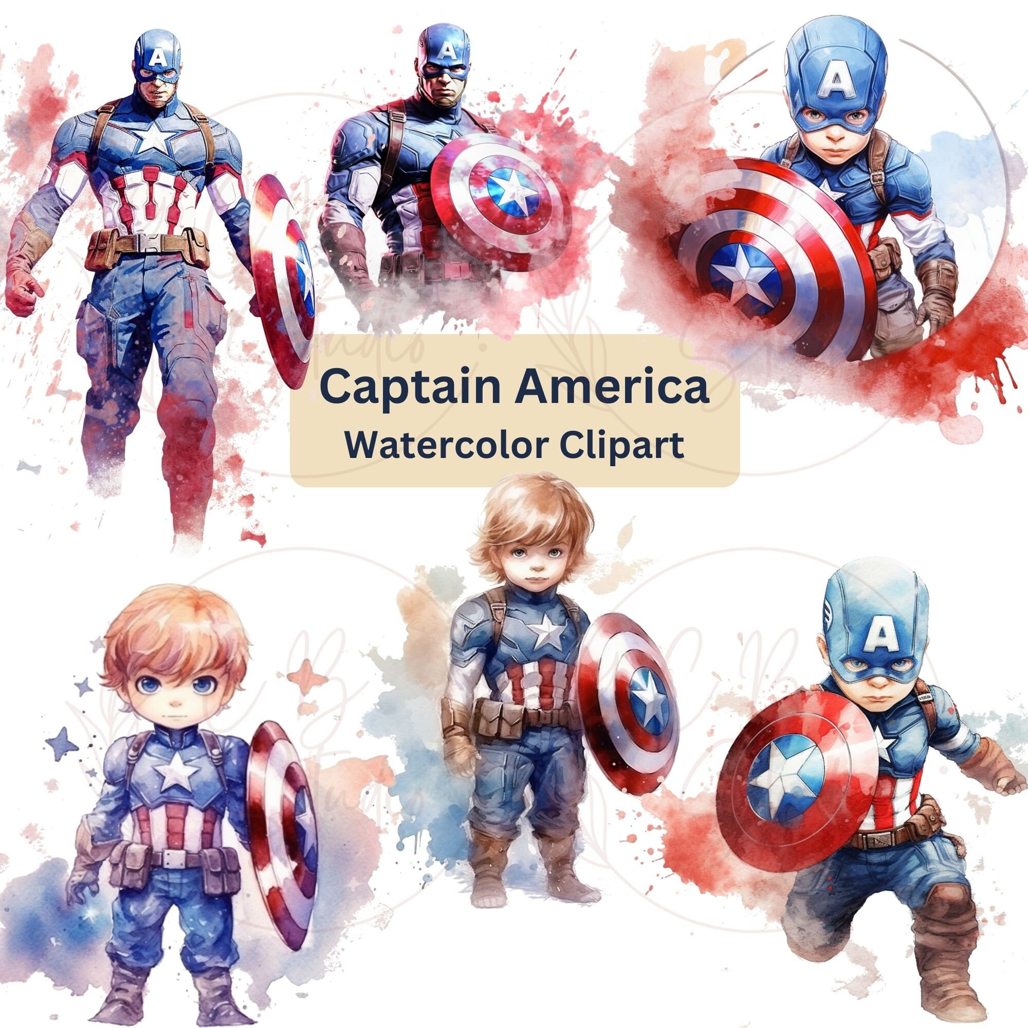 Captain America Watercolor Clipart, Cute Kid Captain America, Super ...