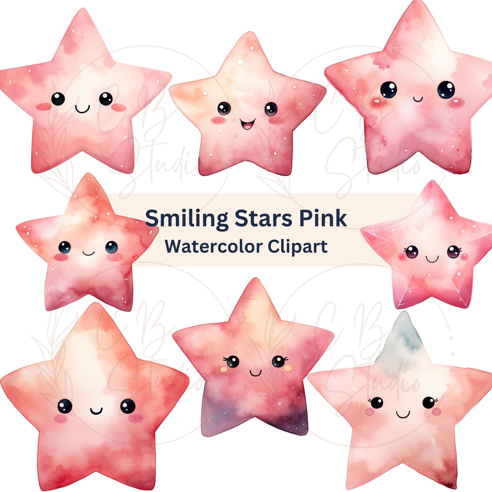 Watercolor Cute Star Clipart, Smilling Stars Illustration, Twinkle ...