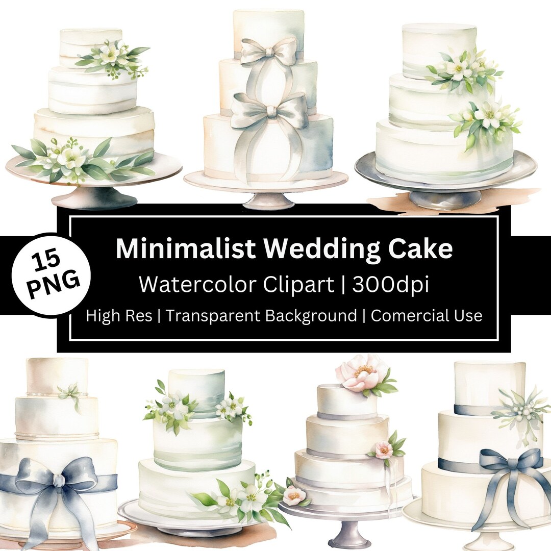 Minimalist Wedding Cake Clipart, Watercolor White Cake, Celebration ...