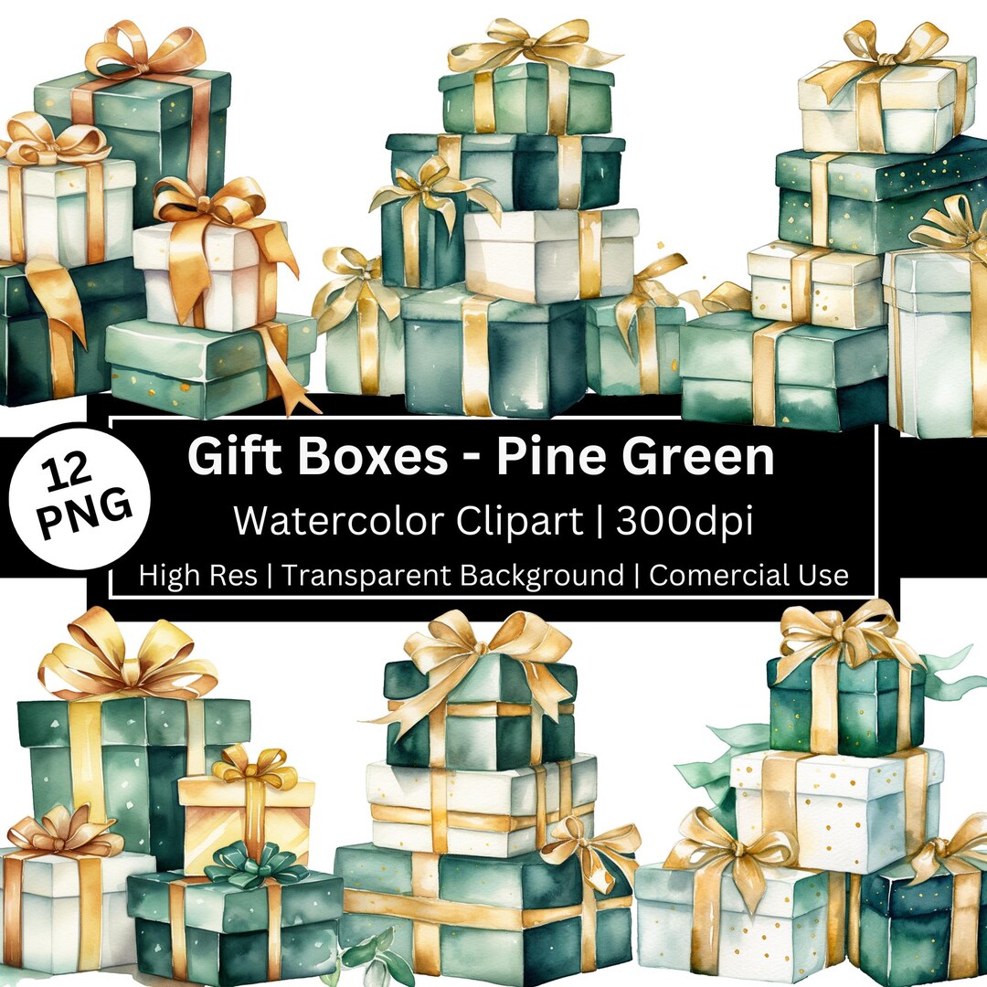 Christmas Gift Boxes Clipart, Watercolor Present, Xmas Clip Art ...