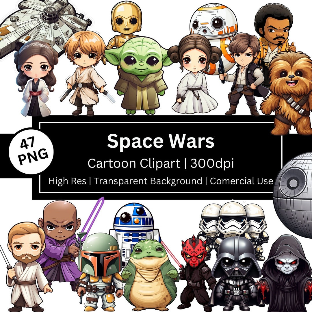 Space Wars Chibi Clipart: Cartoon Pngs, Kawaii, Film Wall Art ...
