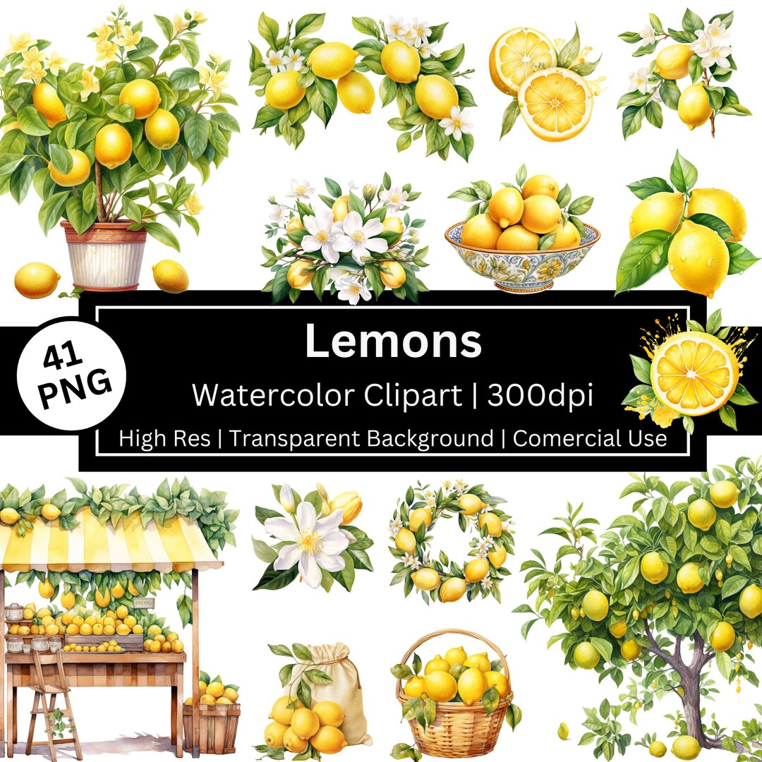 Lemons Clipart, Watercolor Food Clipart, Fruit, Tasty, Summer, Yellow ...
