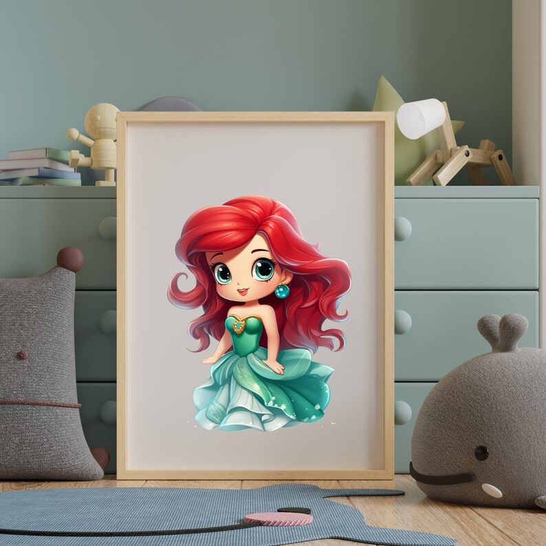 Ariel Cute Clipart, Set of 12 Kawaii Png, Chibi, Fantasy Fairytale ...
