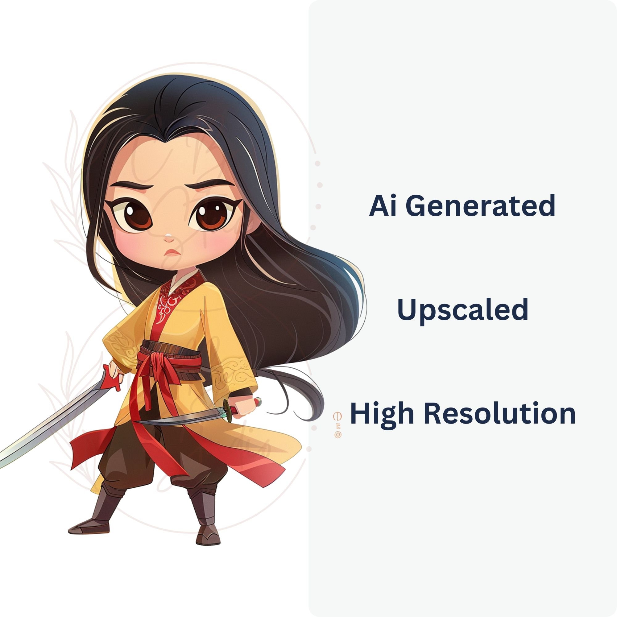 Mulan Cute Clipart, Chinese Princess, Set of 12 Kawaii PNG, Fantasy ...