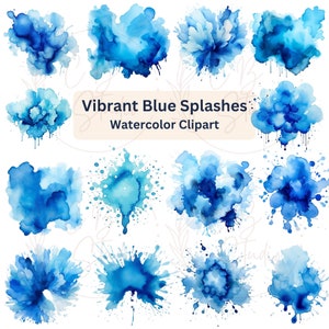 Blue Watercolor Splash Clipart, Vibrant Blue Splashes, Abstract Shapes ...