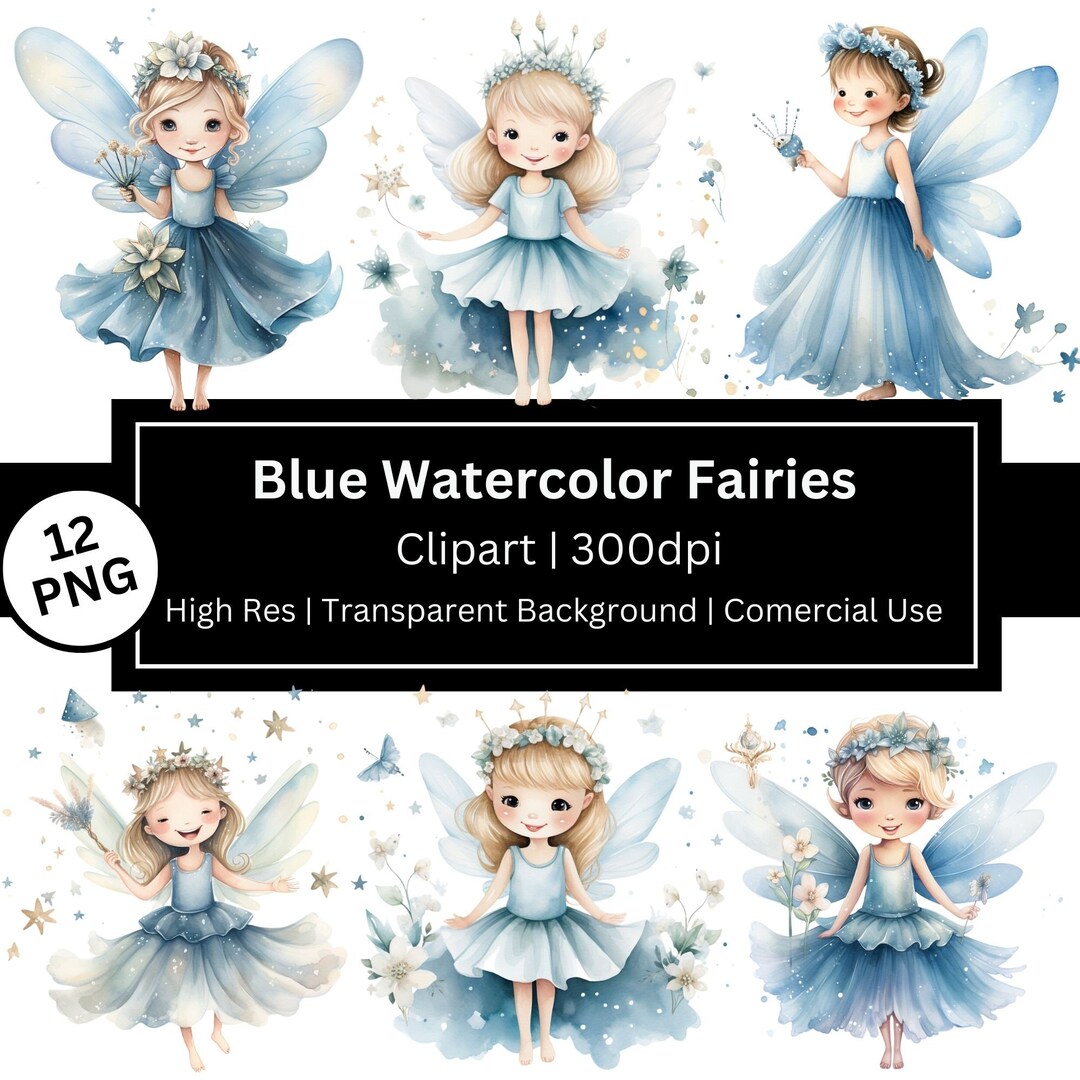 Blue Fairy Clipart, Watercolor Clip Art, Fairy Tale, Enchanted Forest ...