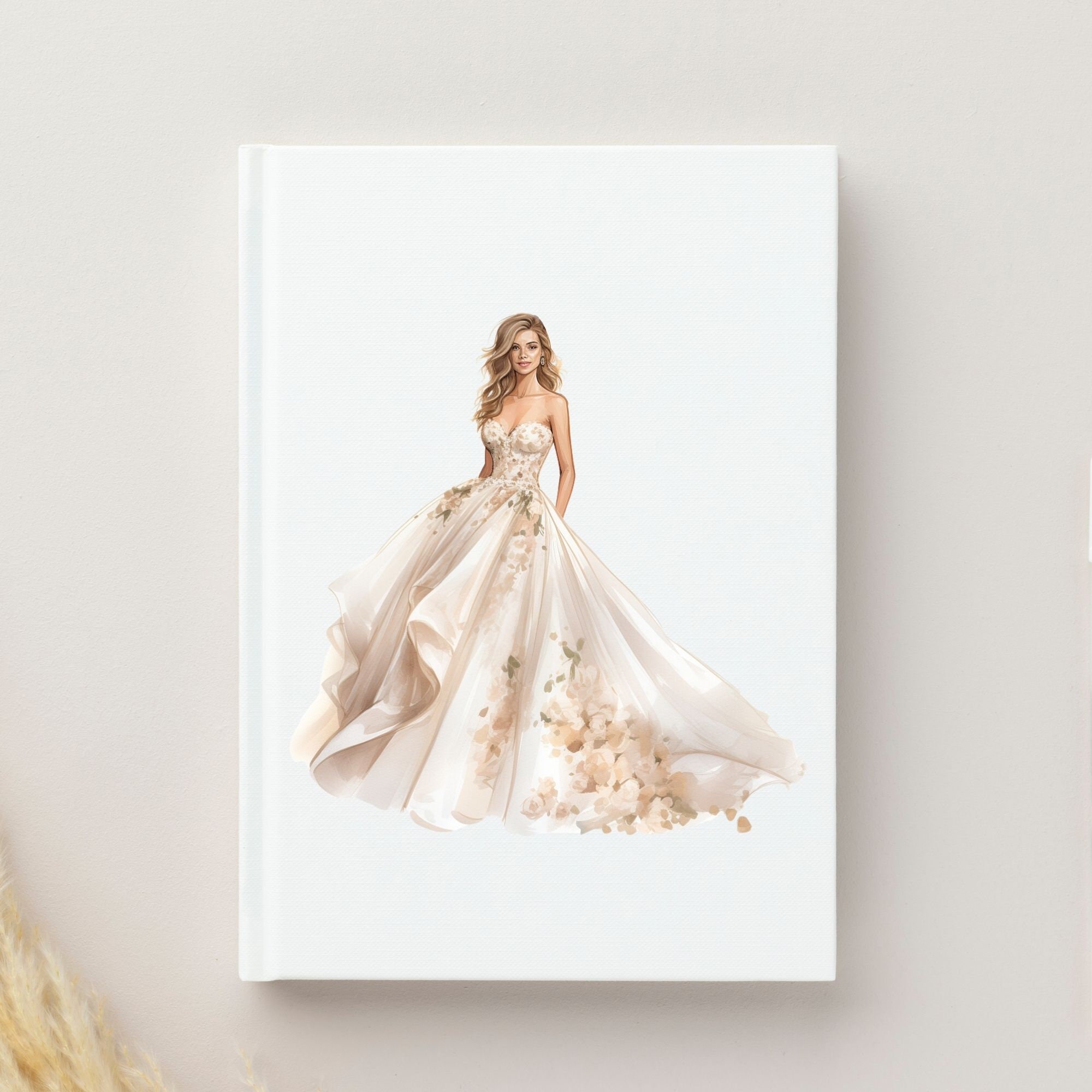 Princess Wedding Dress Clipart, White and Gold Watercolor Dress, Bridal ...