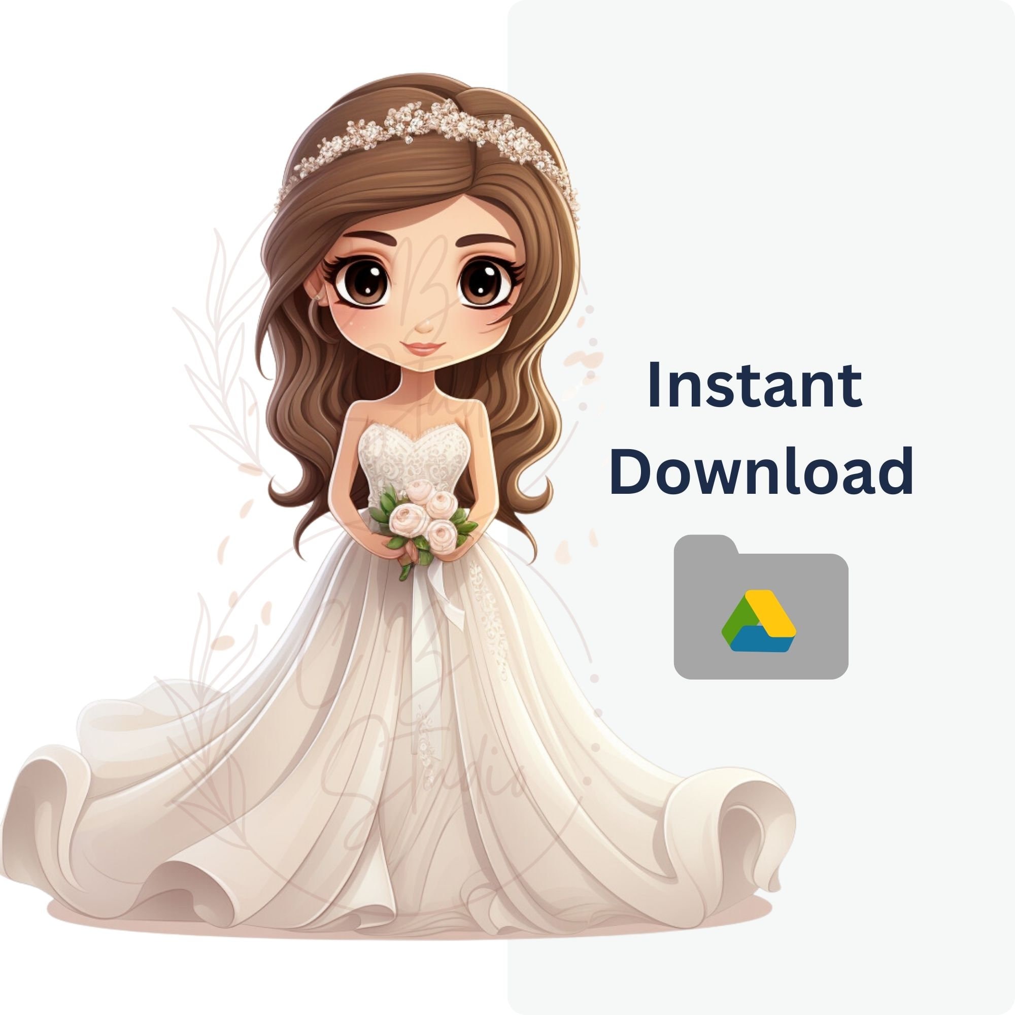 Cute Brunette Bride Clipart, Kawaii Bride, Cute Wedding Graphics ...