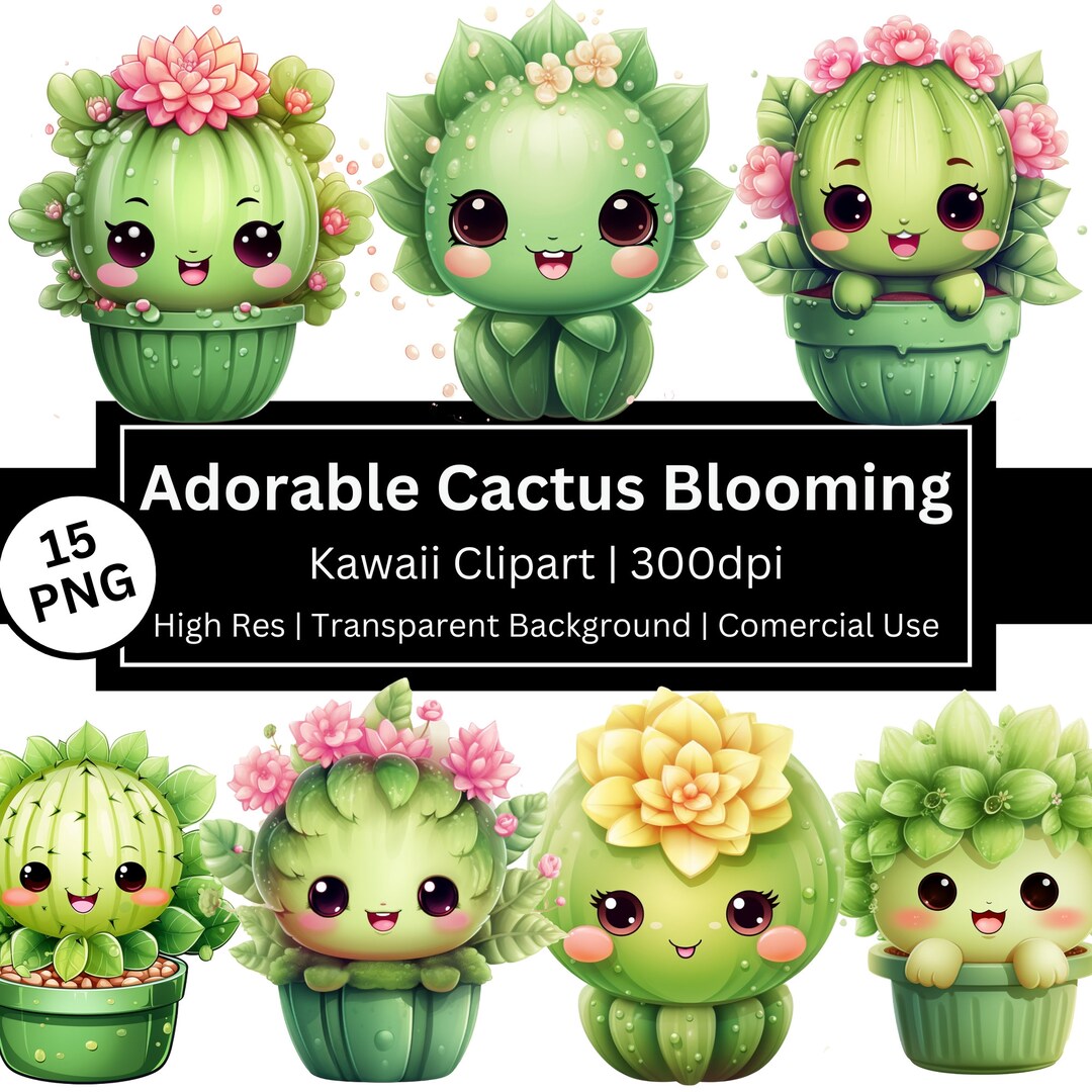 Cute Cactus Clipart, Kawaii Cactus, Adorable Plants Clipart, Chibi ...