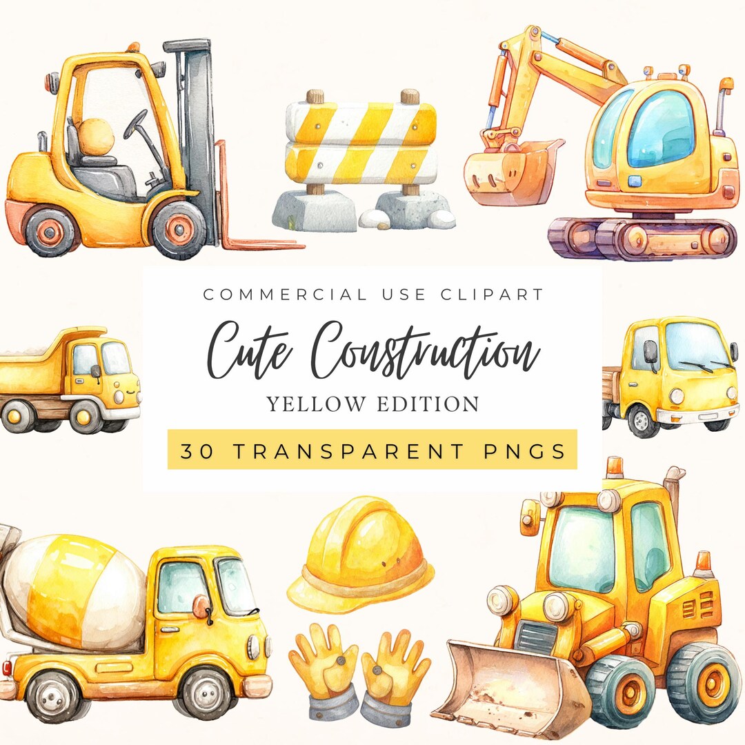 Watercolor Construction Clipart, Yellow Vehicles, Boys Nursery ...