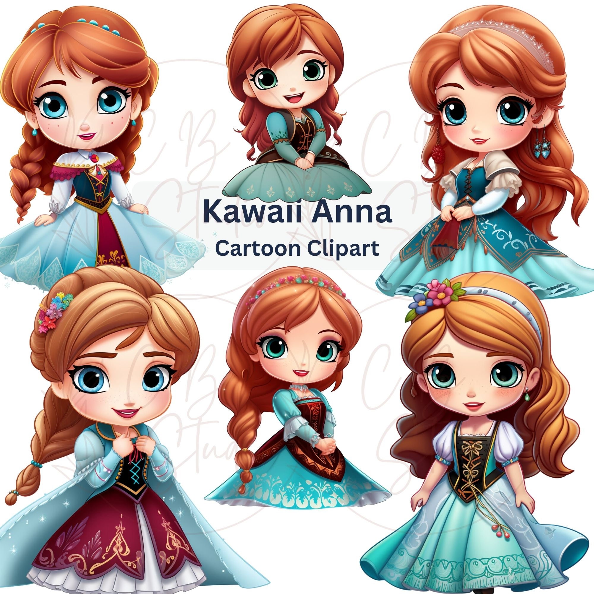 Princess Anna Cute Clipart, Set of 12 Cartoon Graphics, Baby Princess ...