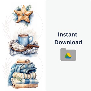 Blue Christmas Clipart, Watercolor Winter Set, Christmas Tree, Cozy ...