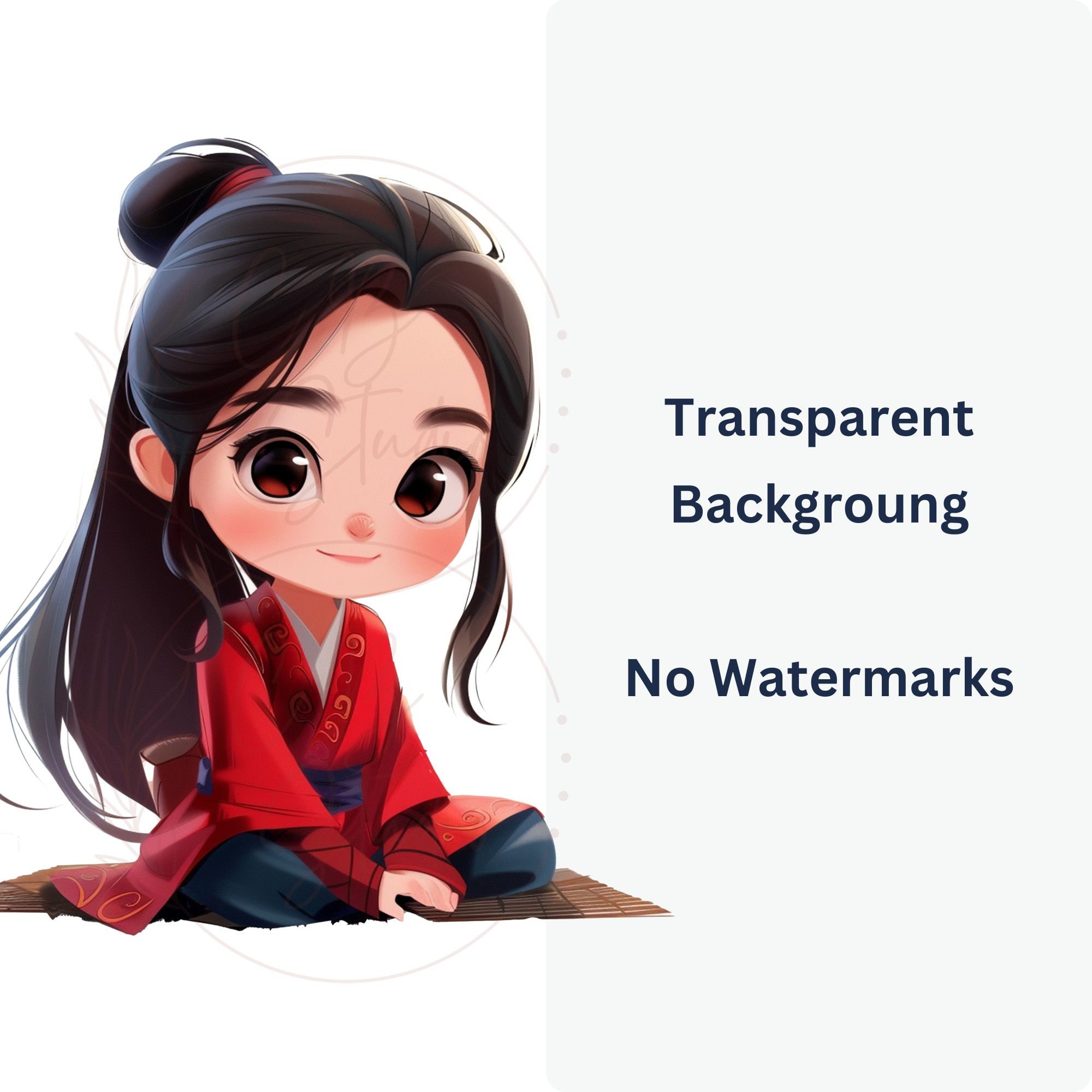 Mulan Cute Clipart, Chinese Princess, Set of 12 Kawaii PNG, Fantasy ...