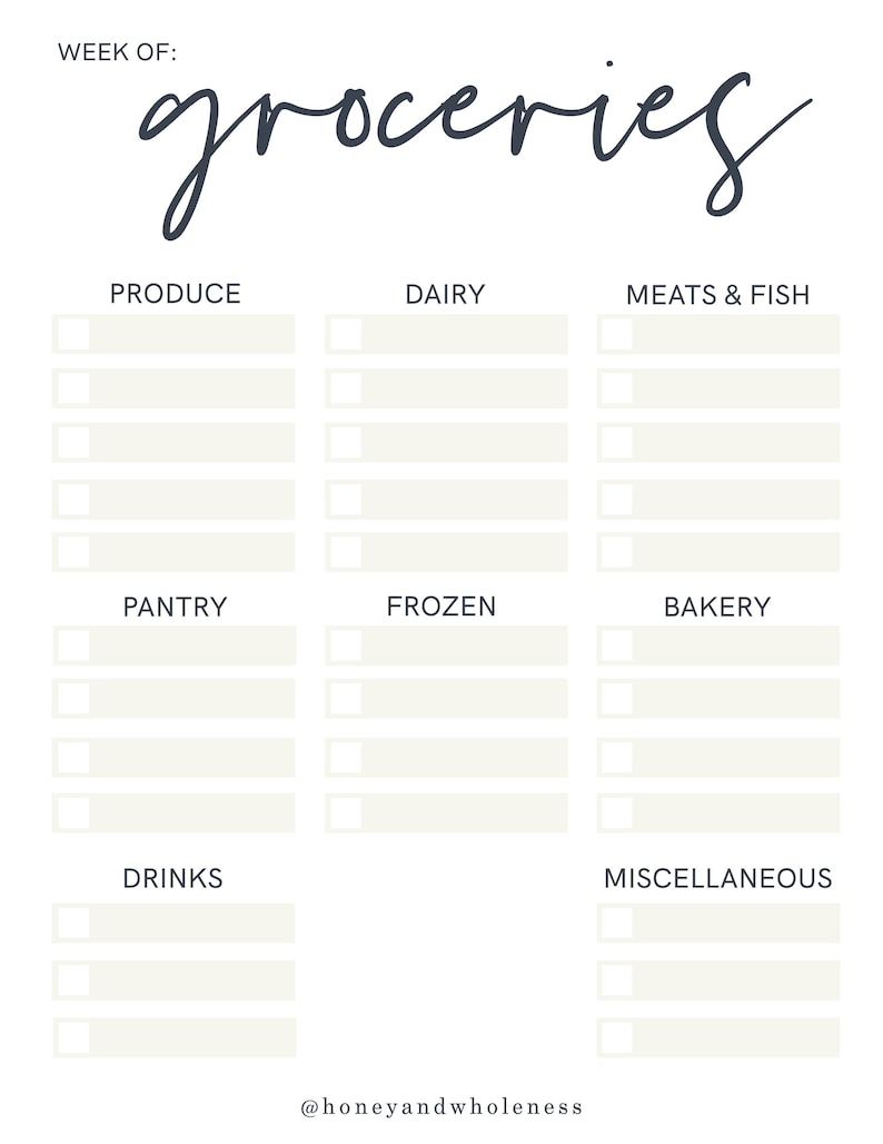 Grocery List Template | PDF Downloadable Printable | Simple Design ...