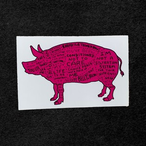 Vegan, Animal Rights Pig Diagram Screen Print Vinyl Sticker 4.25"x2.75 ...