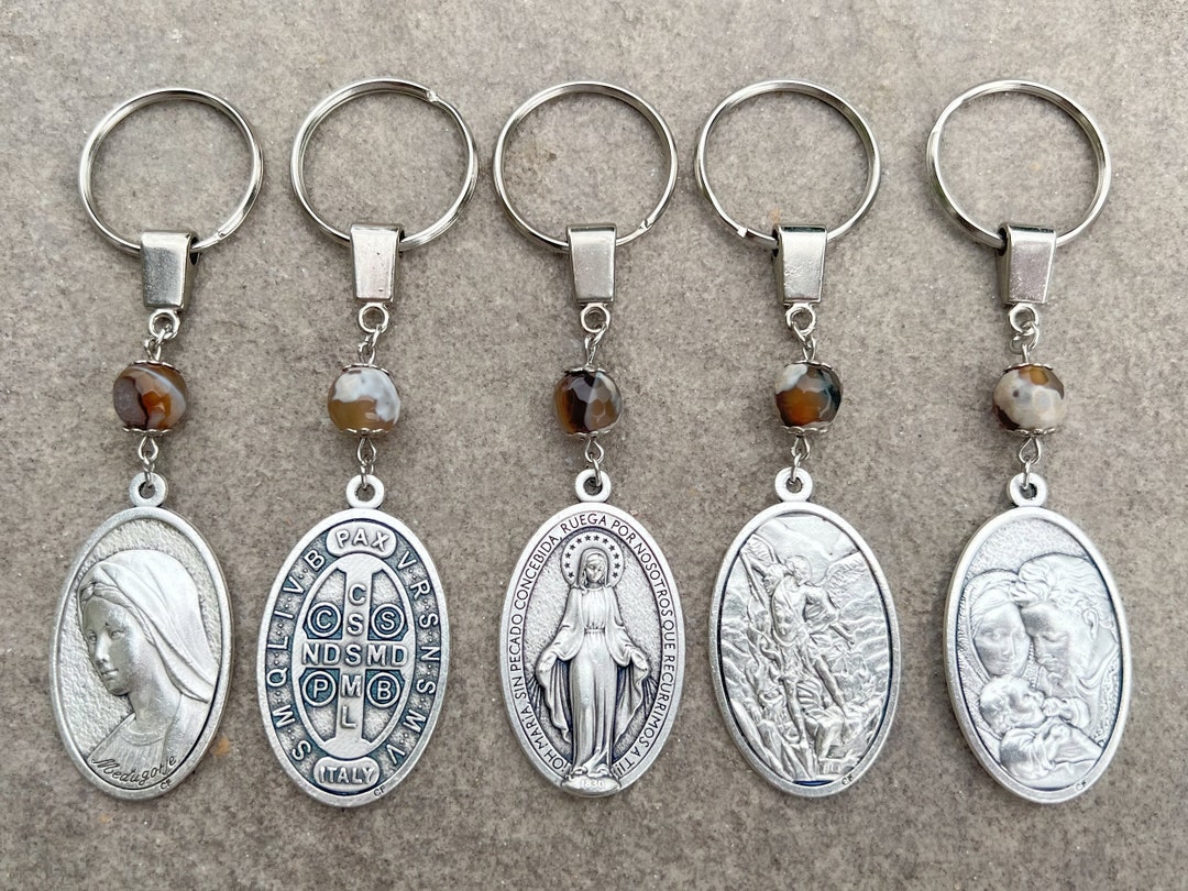 Catholic Keychain With Medal Charm, Religious Saint Pendant, St ...