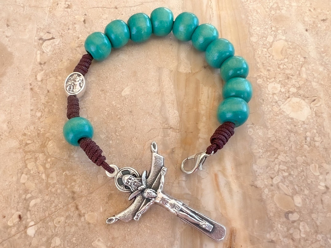 Holy Trinity Cross Chaplet, St Michael Pendant, Colorful Beads, Blue ...
