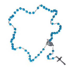 Virgin Mary Blue Rosary With Cross Pendant Prayer Beads - Etsy