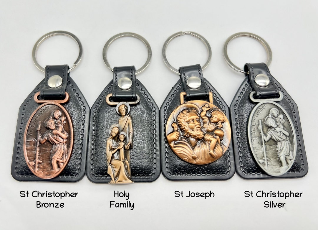 Catholic Leather Keychain With Pendant, St Christopher Joseph Holy ...