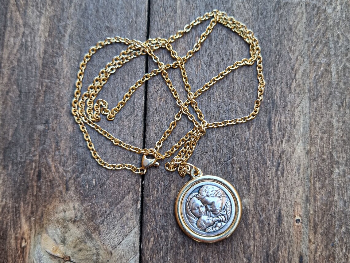 Catholic Chain Necklace, St Joseph Medal Necklace, Holy Family Medal ...