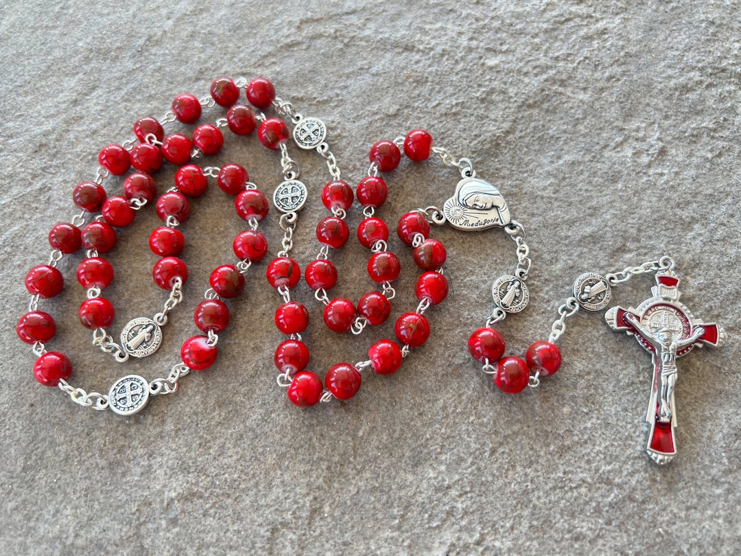 Murano Glass Beads Rosary, Murano Glass Jewelry, Catholic Chaplet, Red ...