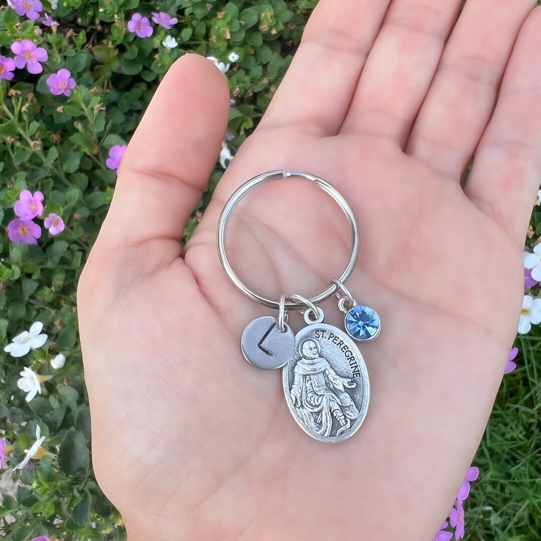 Saint Peregrine Keychain, Cancer Patron Medal Protection, Birthstone ...