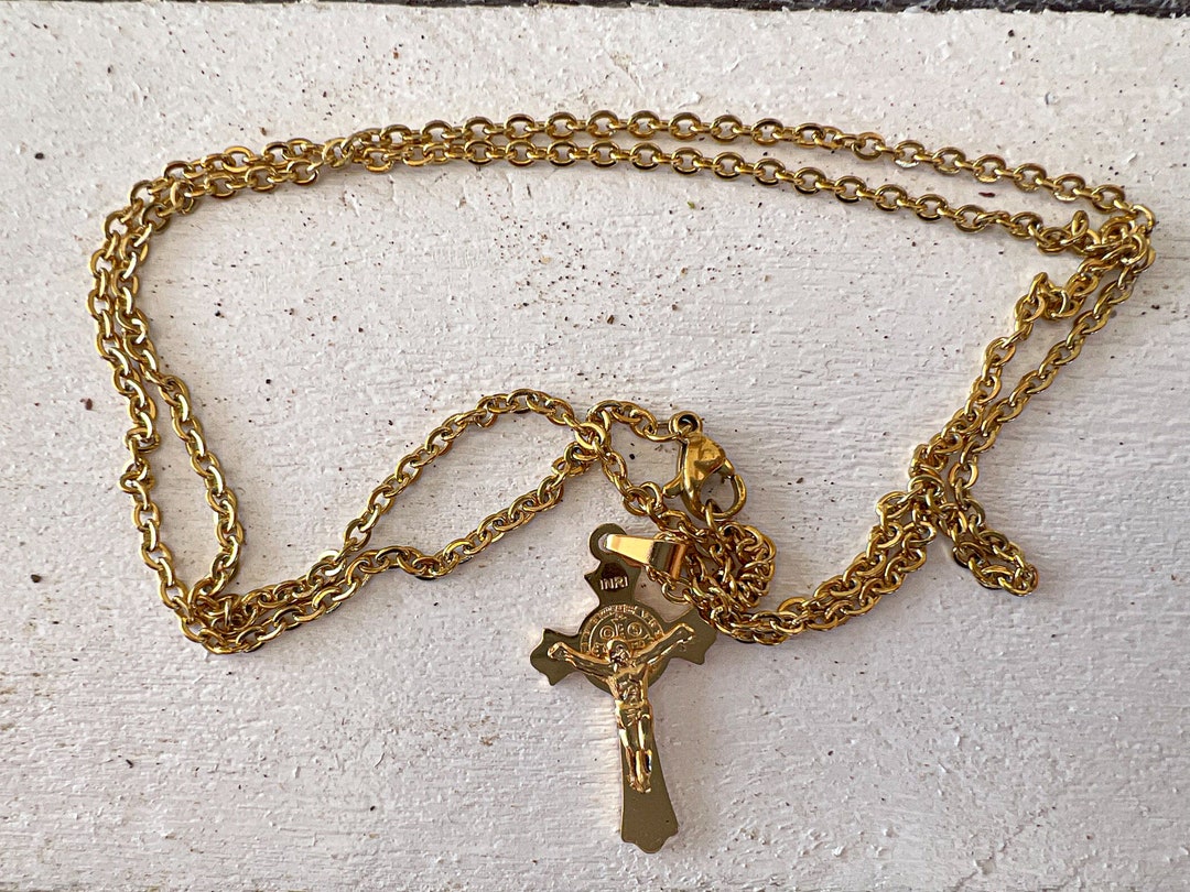 Catholic Cross Necklace, Catholic Chain Necklace, Gold Cross Necklace ...