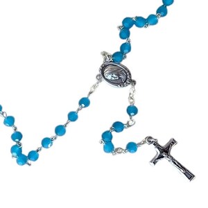 Virgin Mary Blue Rosary With Cross Pendant Prayer Beads - Etsy