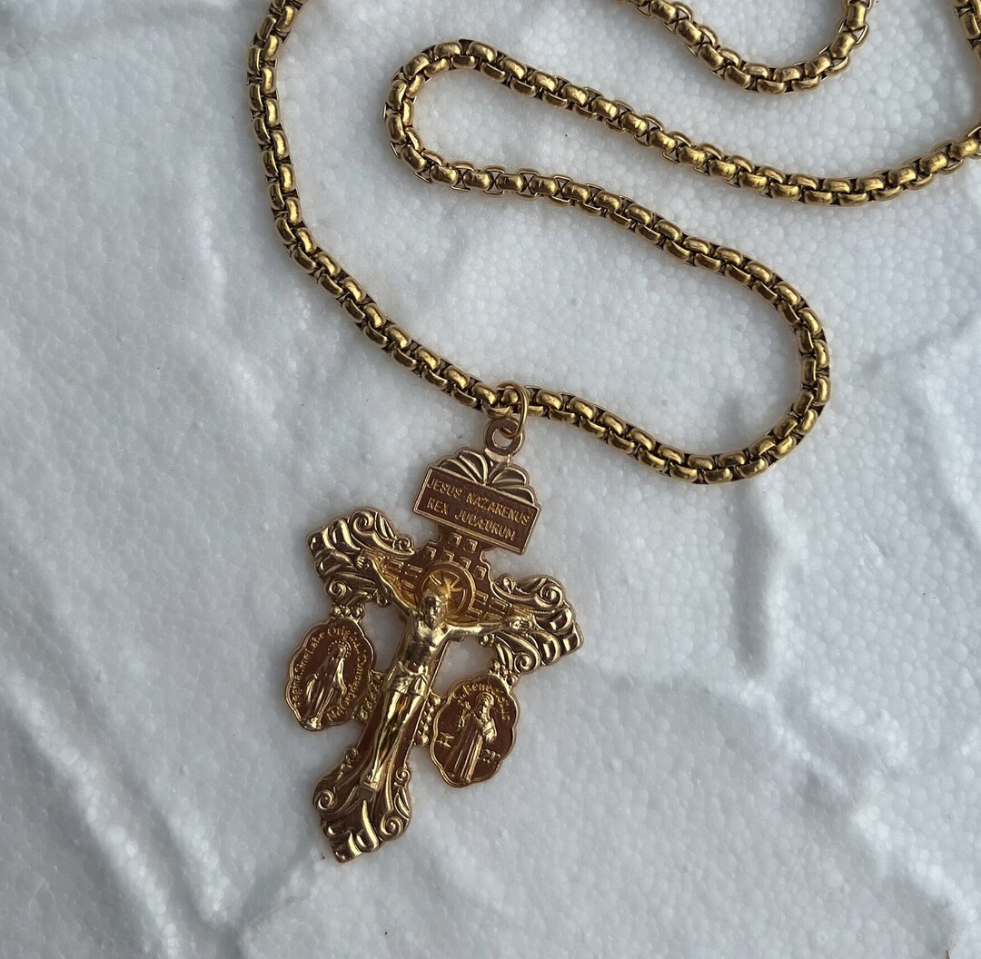 Catholic Golden Gold Cross Pendant Necklace Pardon Crucifix Saint ...