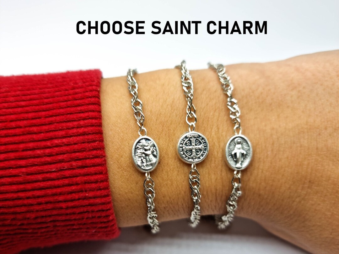 Custom Chain Bracelets, CHOOSE YOUR SAINT Bracelet, Stainless Steel ...