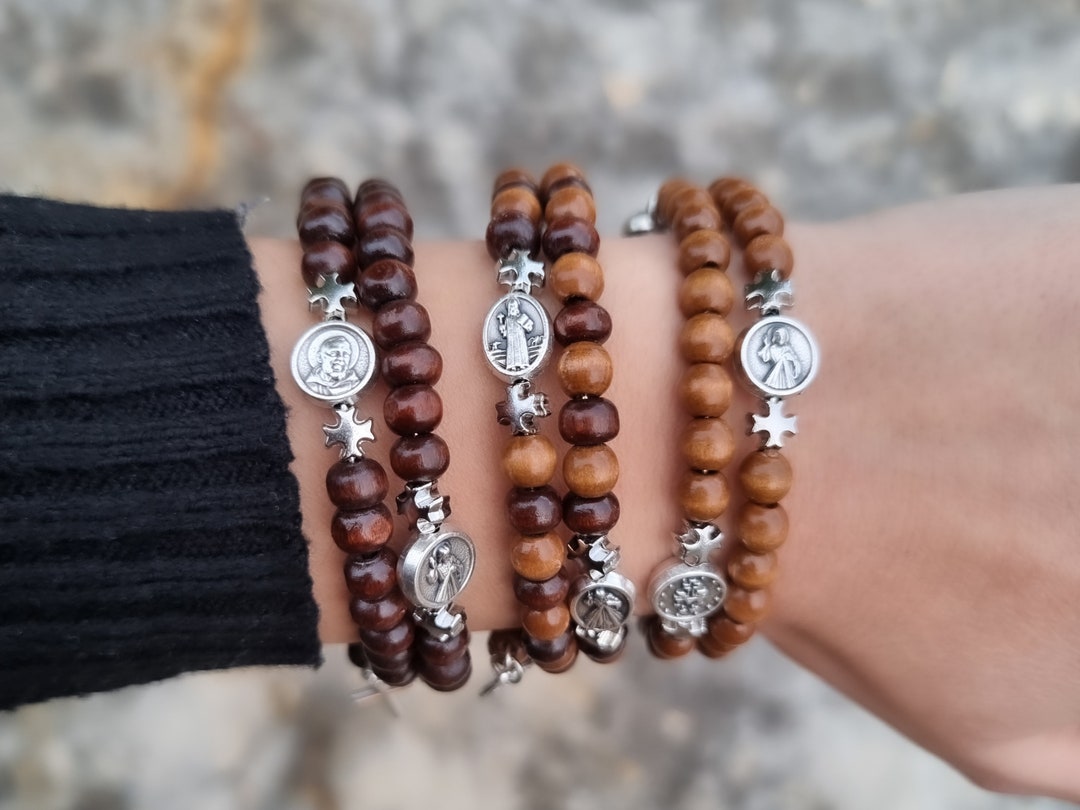 Custom Catholic Bracelet for Women, Memory Wire Bracelet With Saint ...