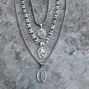 Catholic Saint Medal Necklace, Stainless Steel Chain, Religious Jewelry ...