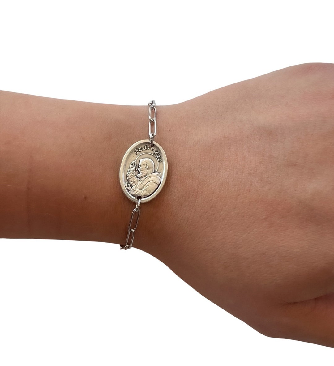 Padre Pio Chain Bracelet Religious Gift Christian Jewelry Saint Pendant ...