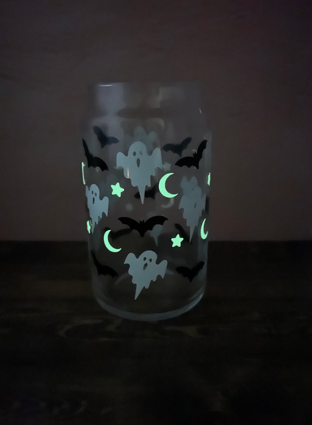 Halloween Ghosts & Bats Glow in the Dark Beer Can Glass - Etsy