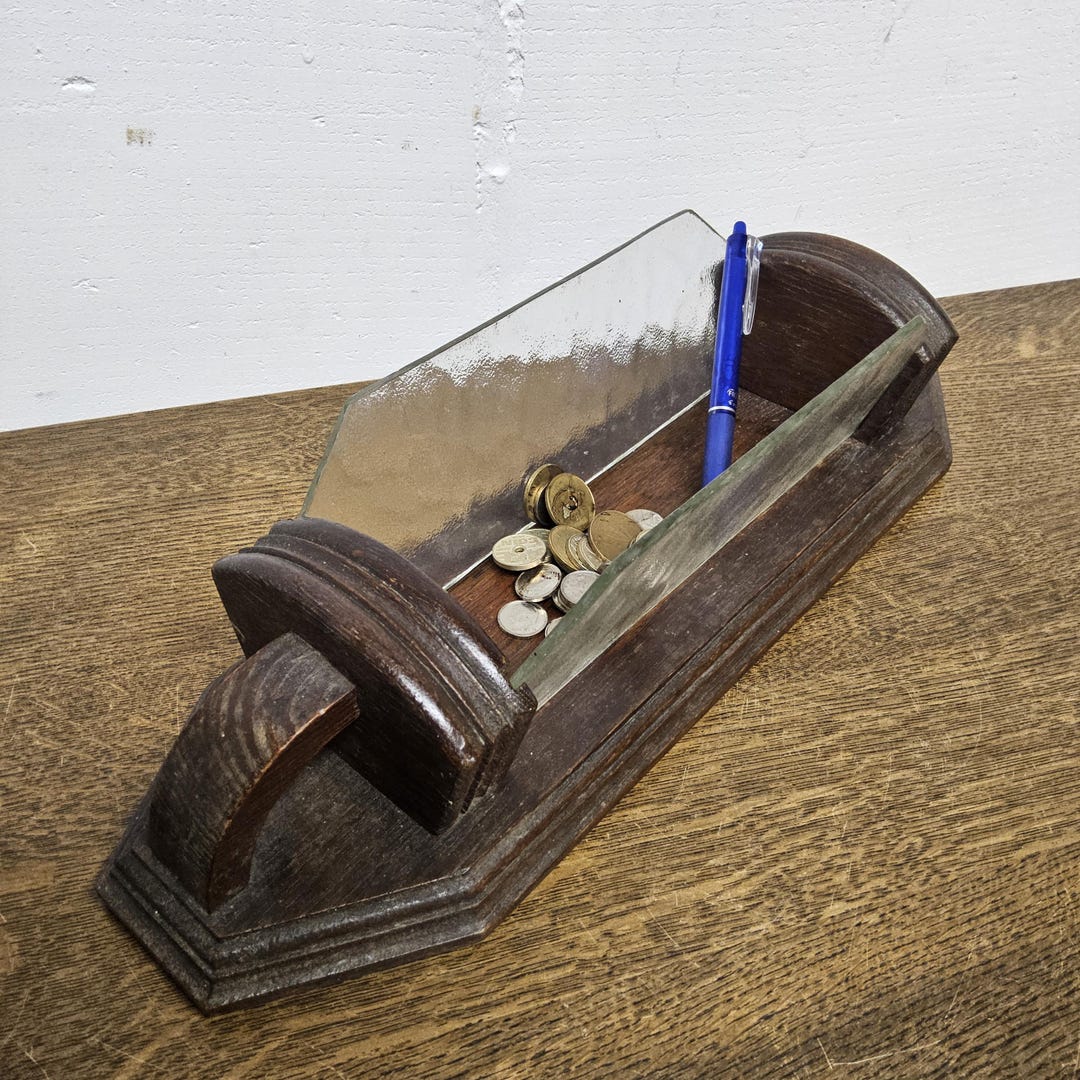 Antique Art Deco Style Desk Organizer Wood and Glass, Vintage Post ...