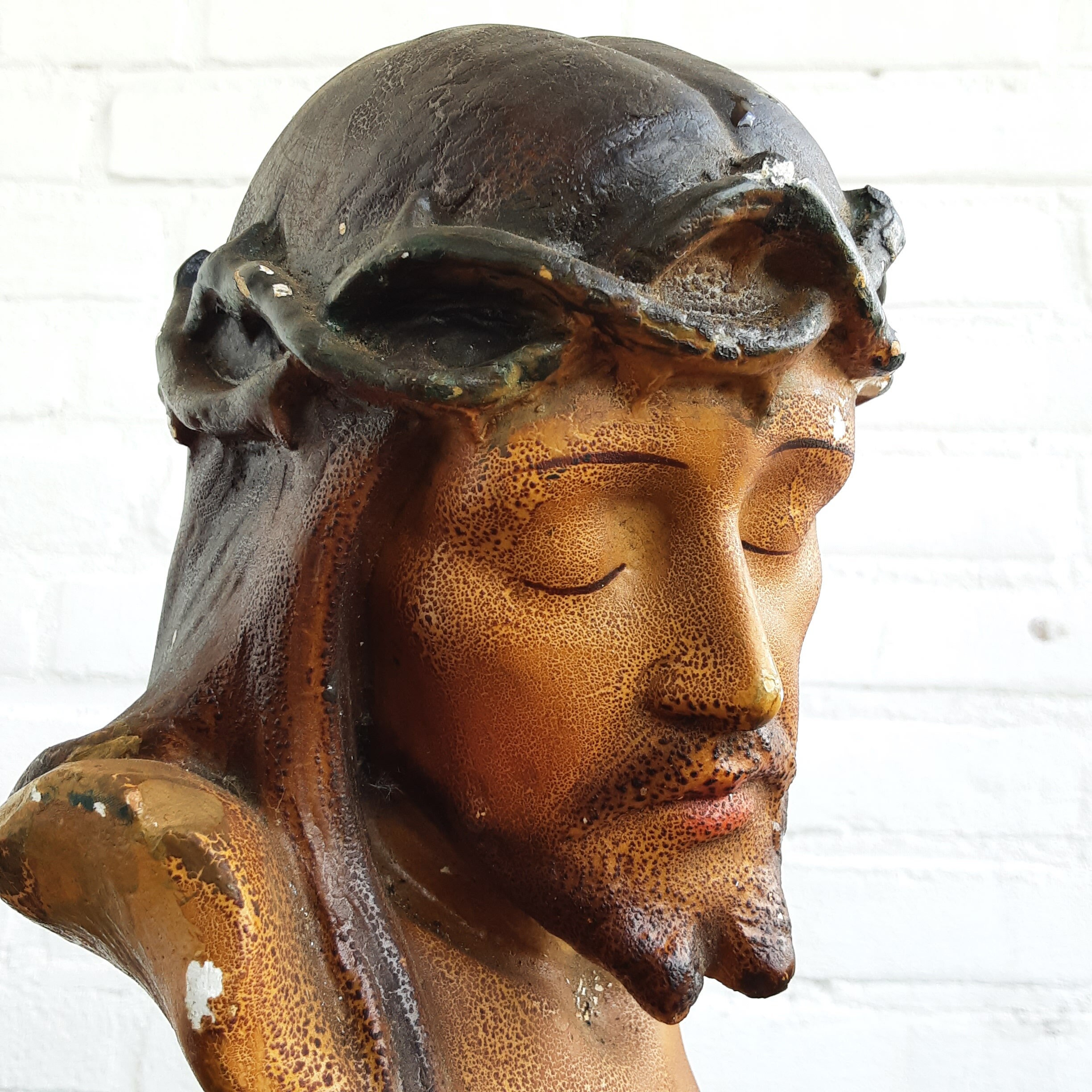 Vintage Plaster Jesus Bust With Crown of Thorns 30cm High handpainted ...