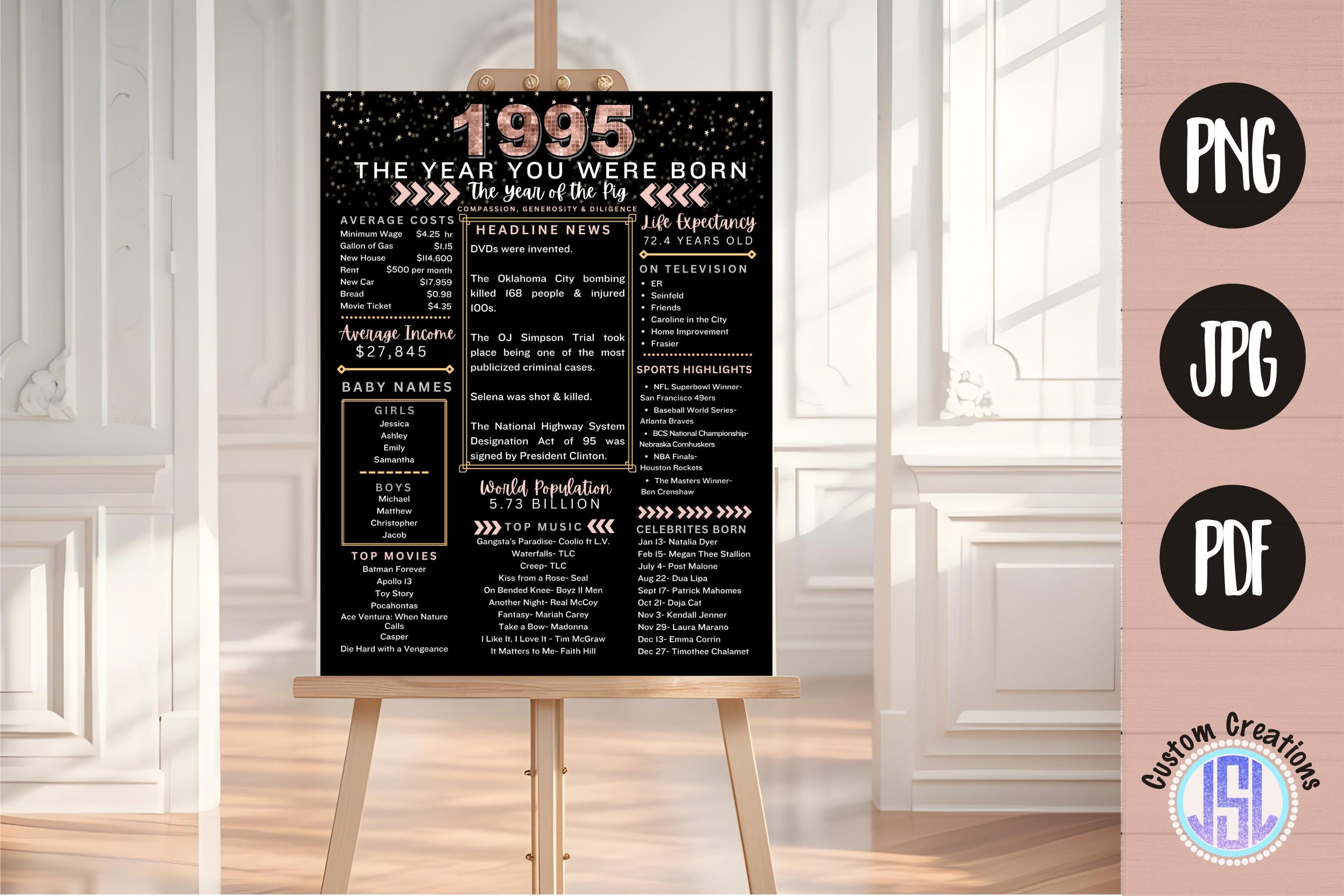 1995 Birthday Year You Were Born Poster, 31st Birthday Gift (digital ...